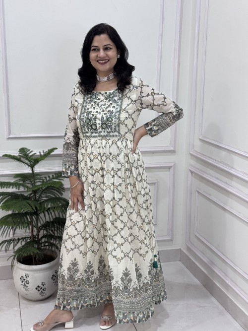 Pure Mal Cotton Embroidered Tunic cum Dress Frock pattern - Off White ...