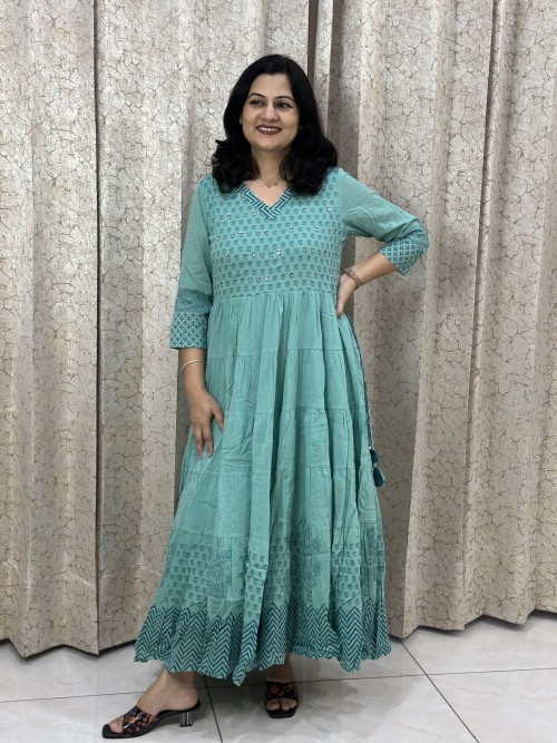 Pure Mal Cotton Fully Flared Anarkali Frock pattern - Sea Green | ANHAD ...